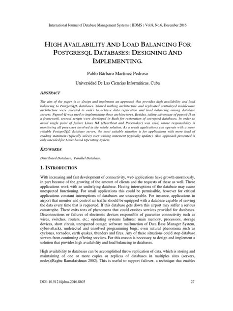 High Availability In Postgresql Databases Pdf Replication Computing Load Balancing