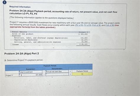 solved required information problem 24 2a algo payback