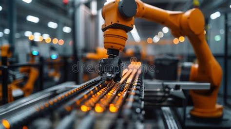 Robotic Arm Picking And Placing Objects Industrial Stock Photo