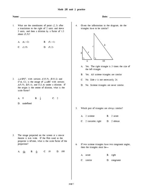 Math 2h Unit 2 Practice Pdf Triangle Classical Geometry