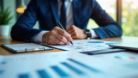 Business Executive Analyzes Financial Data Ceo Reviews Business Plan Documents On Desk