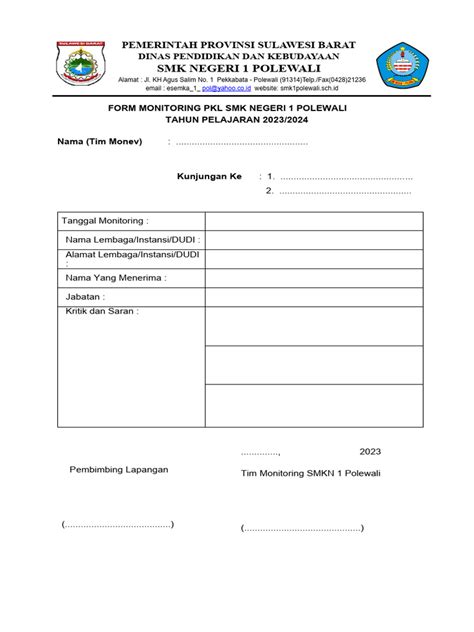 form monitoring pkl smkn 1 polewali pdf