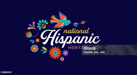 히스패닉 유산의 달 벡터 웹 배너 포스터 소셜 미디어 카드 네트워크 국가 히스패닉 유산의 달 텍스트 꽃 무늬 배경에 꽃으로 인사 National Hispanic