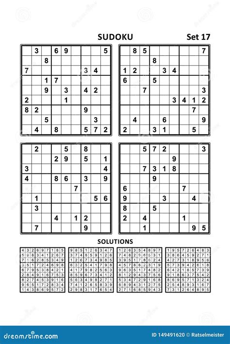 Four Sudoku Games With Answers Set 17 Stock Vector Illustration Of Puzzles Black 149491620