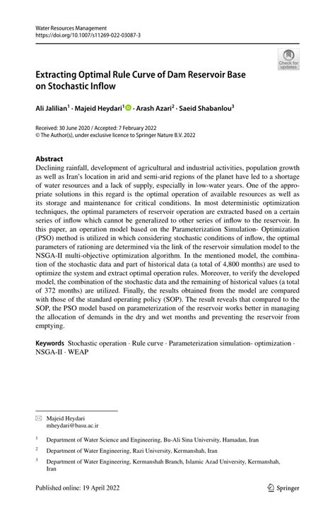 PDF Extracting Optimal Rule Curve Of Dam Reservoir Base On Stochastic Inflow