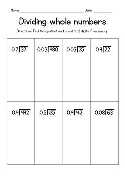 Dividing Whole Numbers By Decimals FREEBIE By PS Teaching And Education
