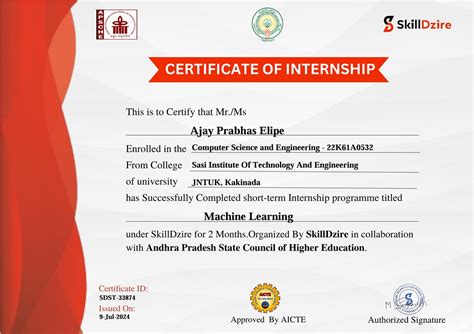 Machinelearning Internshipexperience Skilldevelopment Btechcse Ajay Prabhas Elipe