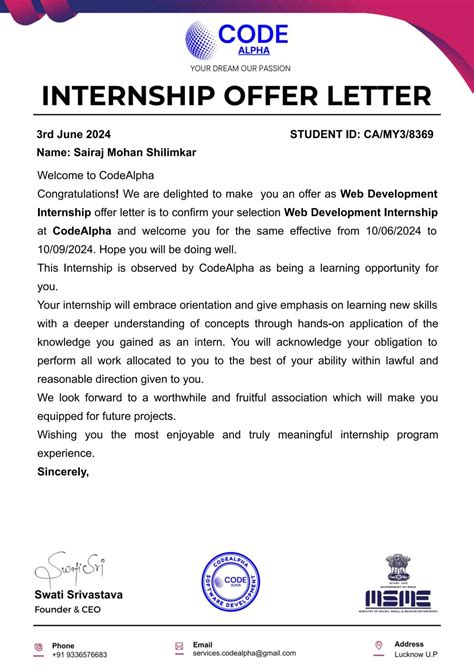 Sairaj Shilimkar On Linkedin Internship Webdevelopment Codealpha