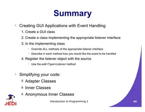 Jedi Slides Intro2 Chapter20 Gui Event Handlingpdf Programming Languages Computing