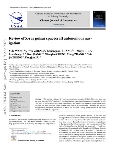 Pdf Review Of X Ray Pulsar Spacecraft Autonomous Navigation
