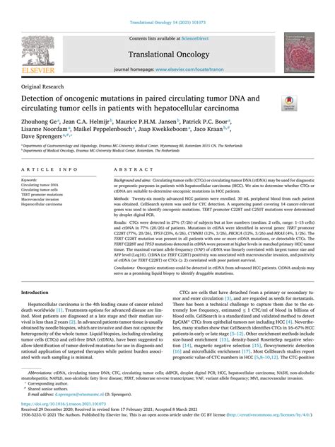 Pdf Detection Of Oncogenic Mutations In Paired Circulating Tumor Dna