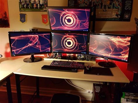 Quad Monitor Setup Computer Gaming Room Setup Computer Setup