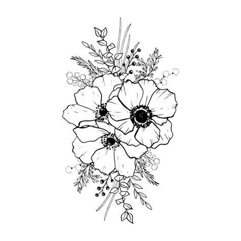 Premium Vector Vector Anemones Flower Bouquet With Field Herbs