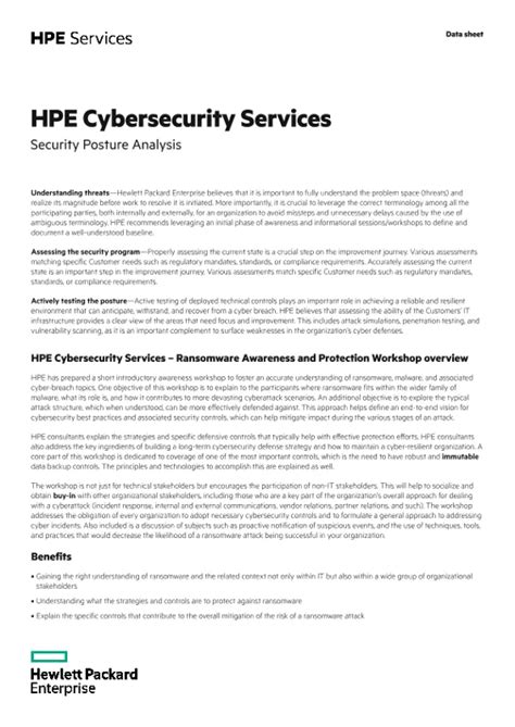 Hpe Cybersecurity Services Security Posture Analysis