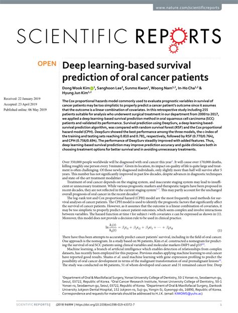 Pdf Deep Learning Based Survival Prediction Of Oral Cancer Patients