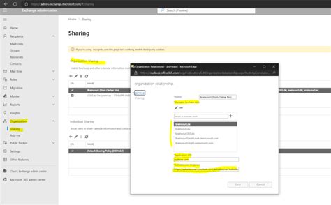 configuring federated sharing free busy calendar information between