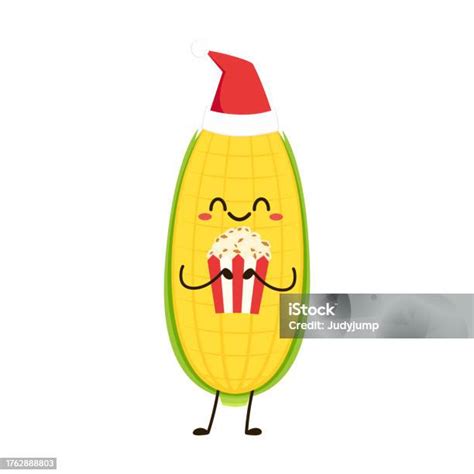 옥수수 만화 벡터입니다 흰색에 격리된 귀여운 야채 벡터 캐릭터 옥수수 마스코트 산타 클로스 모자 건강한 생활방식에 대한 스톡 벡터 아트 및 기타 이미지 Istock