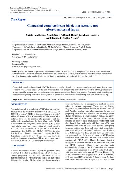 Pdf Congenital Complete Heart Block In A Neonate Not Always Maternal