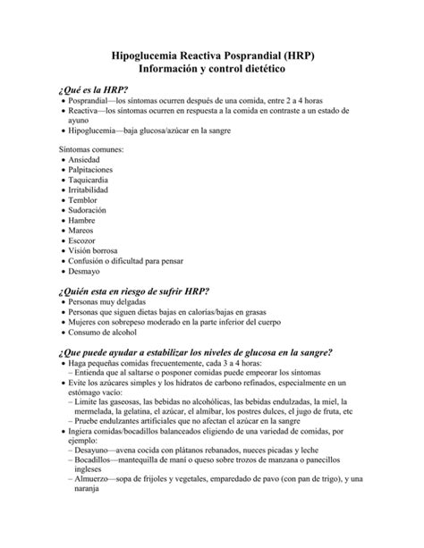 Postprandial Reactive Hypoglycemia Prh