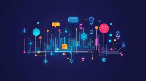Abstract Digital Network With Glowing Icons Representing Connectivity