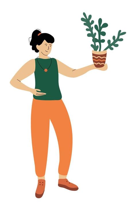 Nice Woman With A Crassula Ovata Potted Plant 3608091 Vector Art At Vecteezy