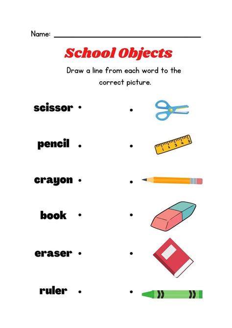 Colorful Matching Worksheet For School Objects