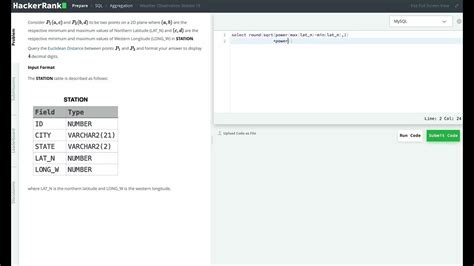 Hackerrank Sql Solution 37 Basic Sql Weather Observation Station 19 Youtube