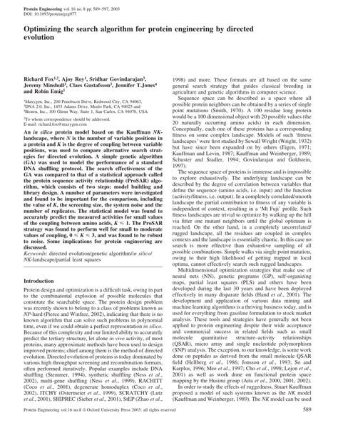 Pdf Optimizing The Search Algorithm For Protein Engineering By Directed Evolution