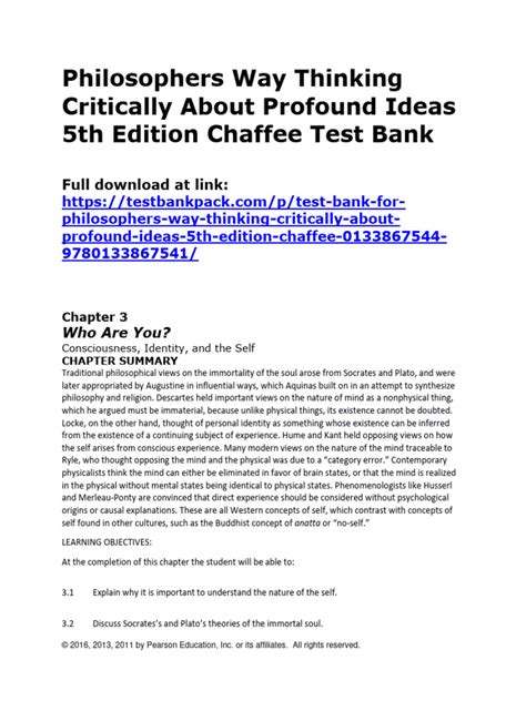 Philosophers Way Thinking Critically About Profound Ideas 5th Edition Chaffee Test Bank 1 Pdf