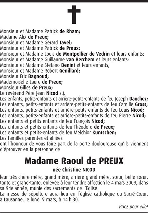 Christine De Preux Nicod Hommages