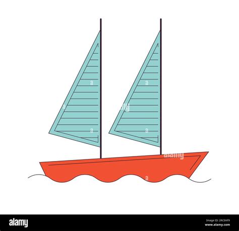 Sailing Sailboat Waves Flat Line Color Isolated Vector Object Stock Vector Image And Art Alamy