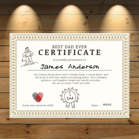 Dad Ever Certificate Fathers Day Printable T Pdf Etsy