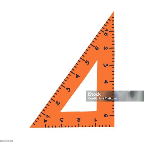 귀여운 손으로 그린 플라스틱 삼각형 눈금자 만화 스타일 그리기 및 측정을 위한 도구 아이들을 위한 학용품 및 문구류 학습 교육 및 업무 벡터 클립아트 고립된 통하고 있는