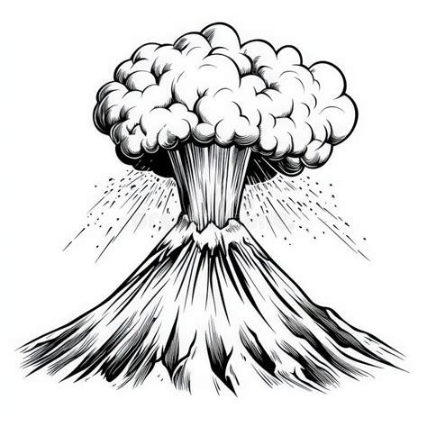 Clean Black And White Line Drawing Of Erupting Volcano Illustration