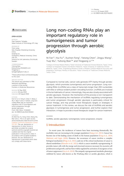 Pdf Long Non Coding Rnas Play An Important Regulatory Role In Tumorigenesis And Tumor