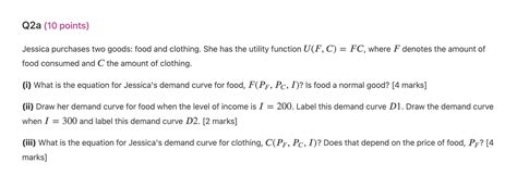 solved q2a 10 points jessica purchases two goods food and