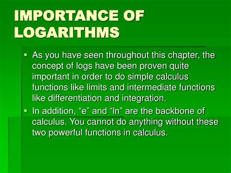 Ppt Chapter Seven The Calculus Of Logarithmic Functions Powerpoint