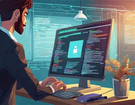 Cybersecurity Expert Working Late Hours Stock Illustration Illustration Of Innovation