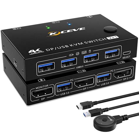 Dp Dual Monitor Kvm Switch Displayport Usb Switcher Controls Splitter For Computer Laptop