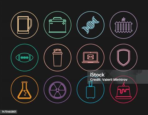 세트 라인 푸딩 커스터드 방패 Dna 기호 피트니스 셰이커 미식 축구 공 맥주 한 잔 봉투가 있는 노트북 및 자동차 배터리 아이콘 벡터 0명에 대한 스톡 벡터 아트 및 기타