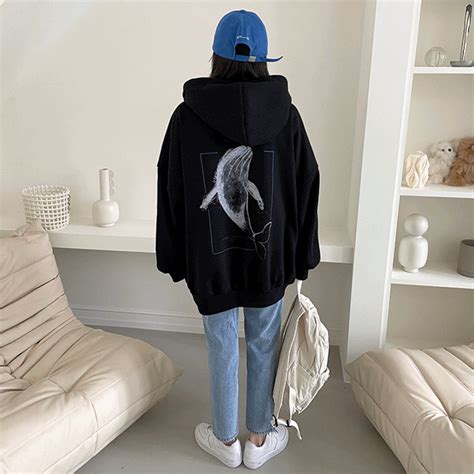 ~3xl 당일발송 최저가 빅사이즈 남녀공용 오버핏 고래 빅프린팅 롱 후드티 3color 에이블리