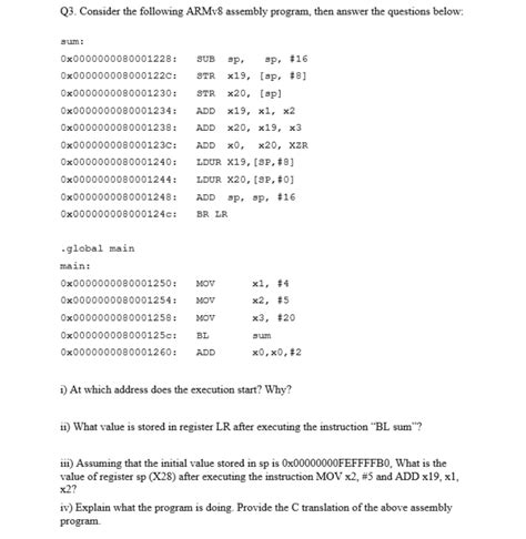 Q Consider The Following ARMv Assembly Program Chegg Com
