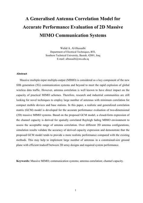 Pdf A Generalised Antenna Correlation Model For Accurate Performance Evaluation Of 2d Massive