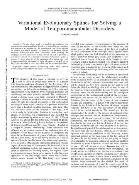 Variational Evolutionary Splines For Solving A Model Of Temporomandibular Disorders Pdf