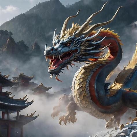 Avalanche Chinese Art Style Long Dragon Flying Generative Ai Premium
