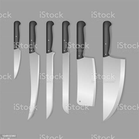 현실적인 상세한 3d 정육점 고기 칼 세트 벡터 3차원 형태에 대한 스톡 벡터 아트 및 기타 이미지 3차원 형태 강철 개념 Istock