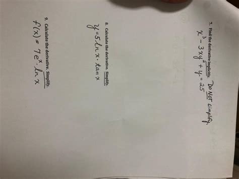 solved 7 find the derivative implicitly do not simplify x
