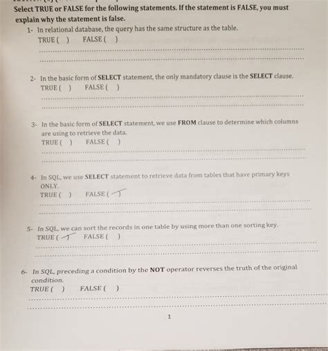 Solved Select True Or False For The Following Statements If