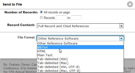 web of science exporting records to bibtex