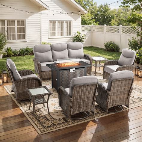 Pocassy Outdoor Sofa Swivel Chair And Ottman With Fire Pit Table Overstock 43749795